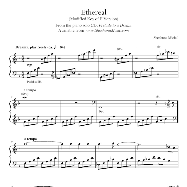 Ethereal Modified Key Of F Version Sheet Music Shoshana Michel Ethereal Modified Key Of F Version Sheet Music Shoshana Michel